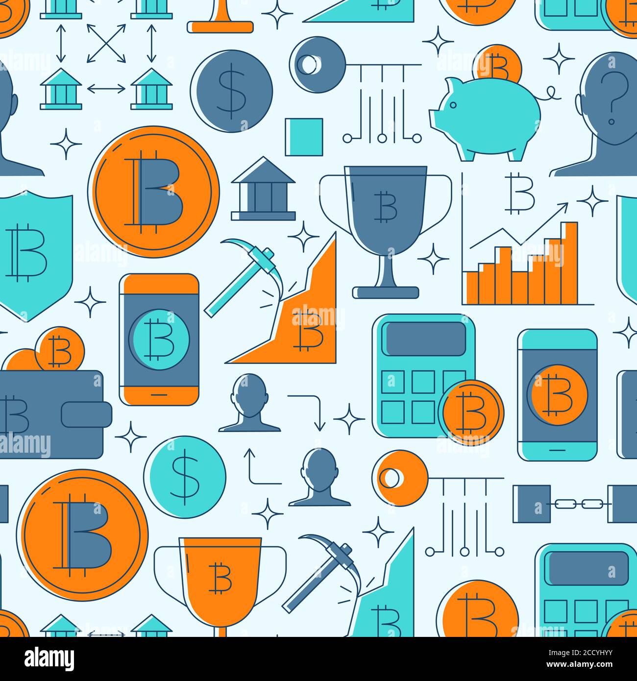 Digital money seamless pattern in colored line style. Alternative ...