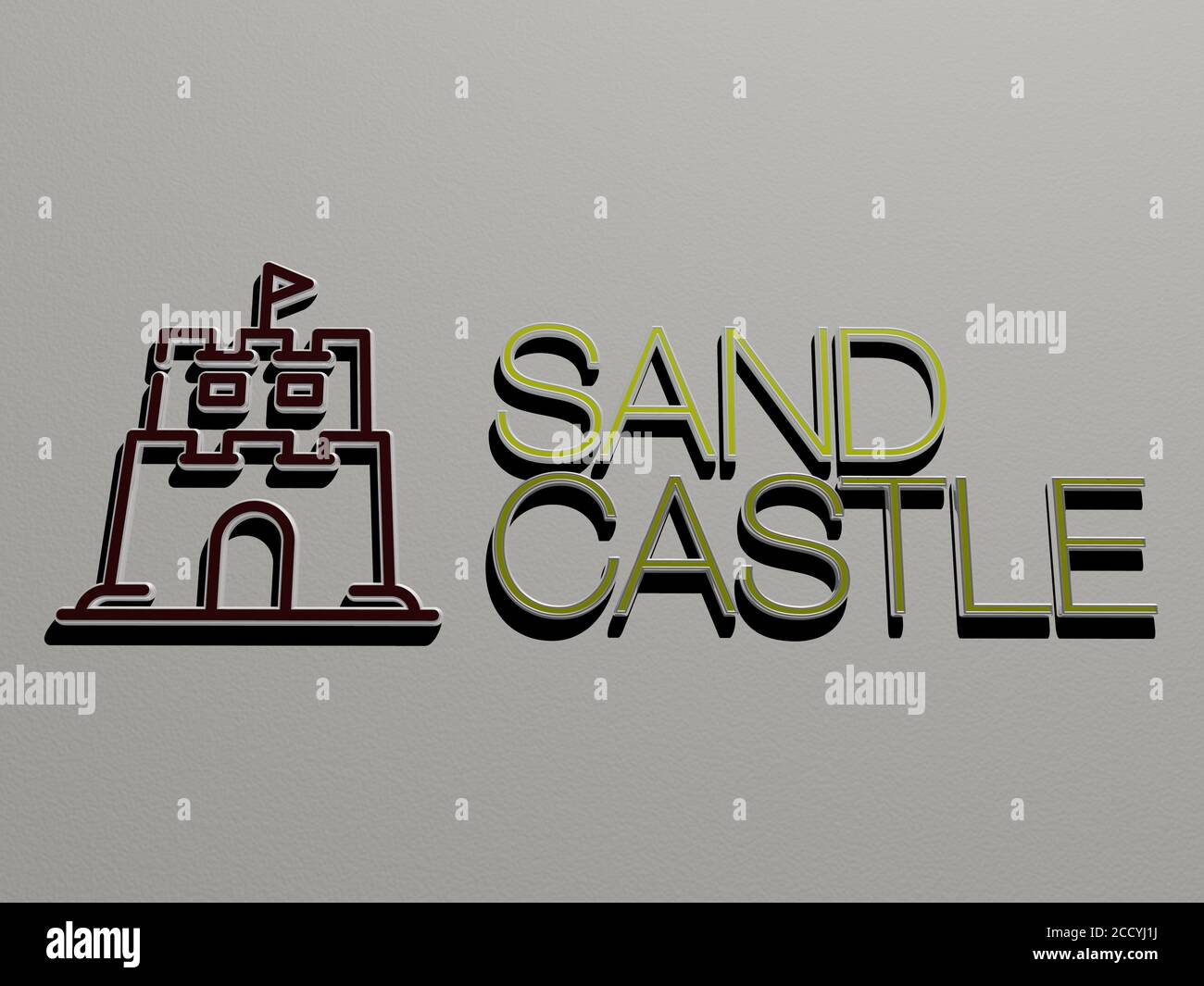 sand castle icon and text on the wall, 3D illustration Stock Photo - Alamy