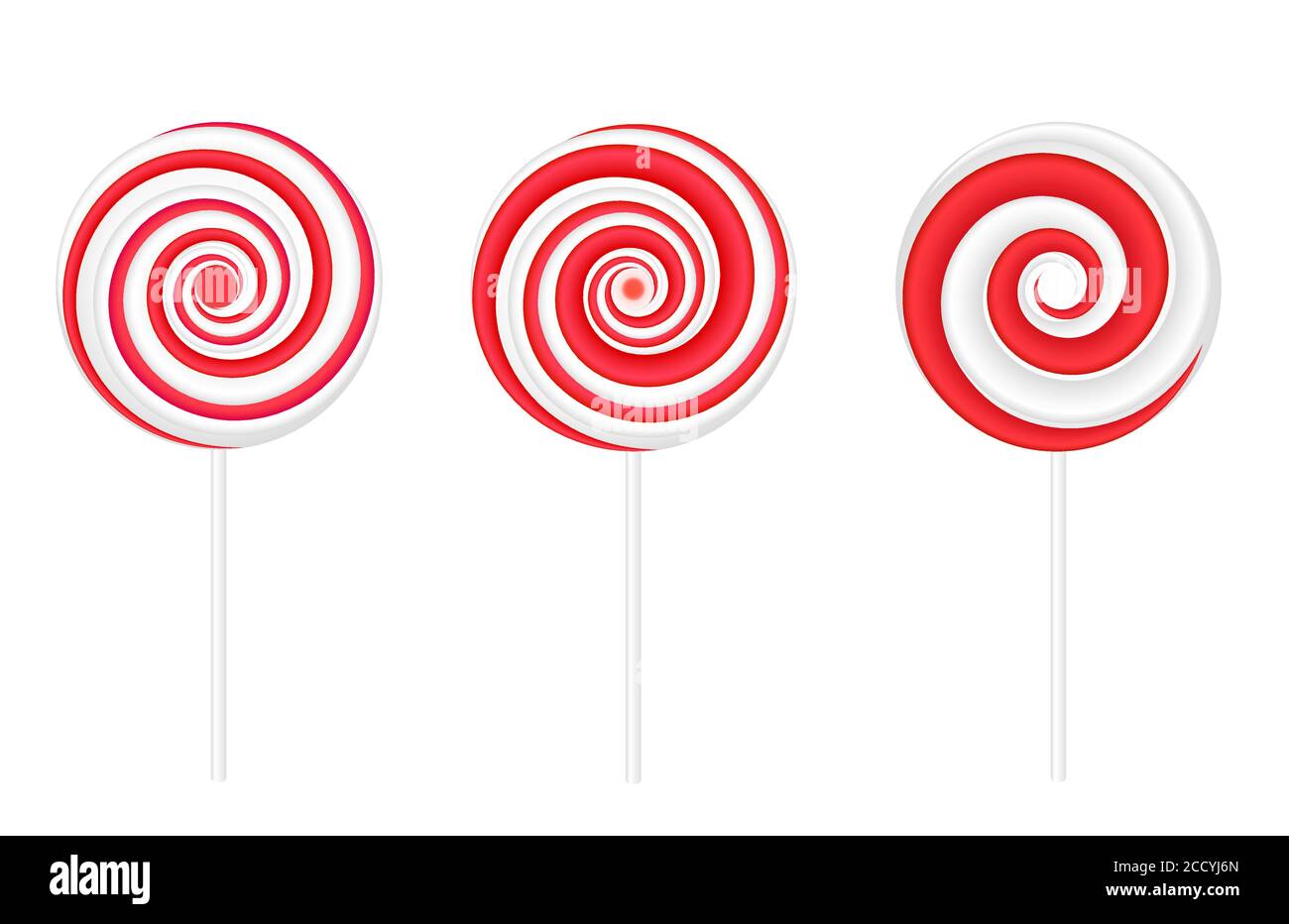 Red and white round spiral swirl lollipops. Vector illustration ...