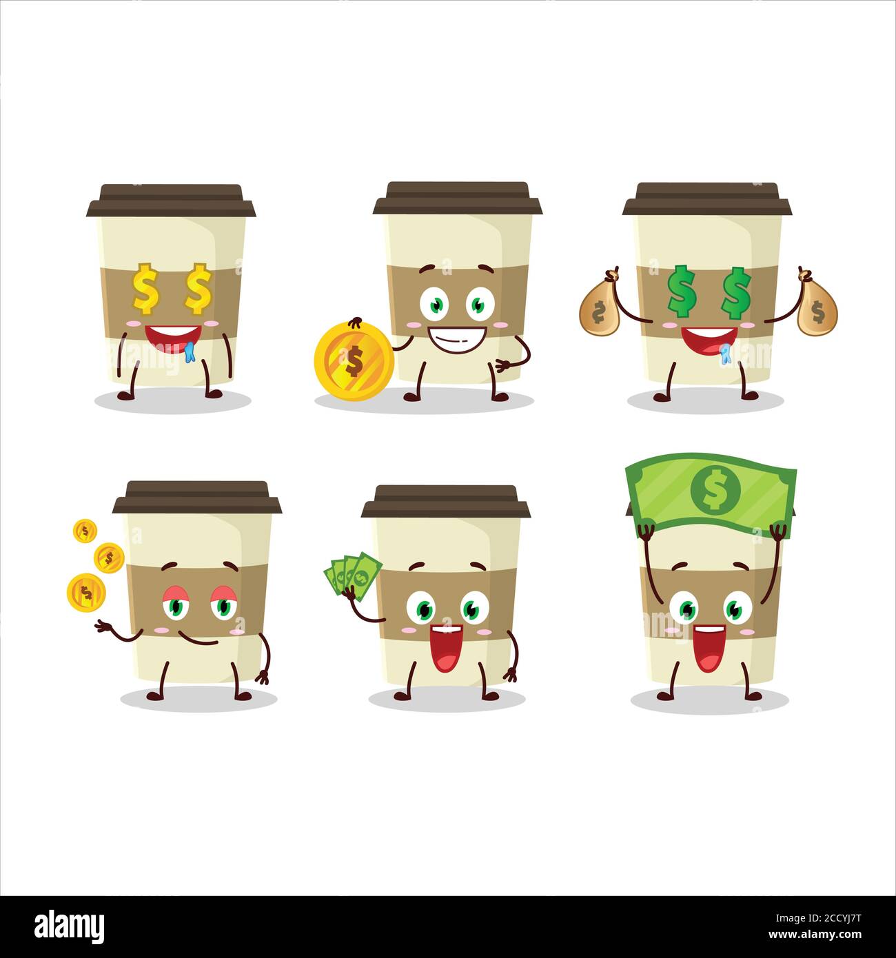 Coffee cup cartoon character with cute emoticon bring money Stock ...