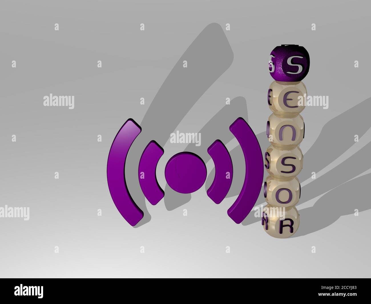 SENSOR 3D icon beside the vertical text of individual letters, 3D ...