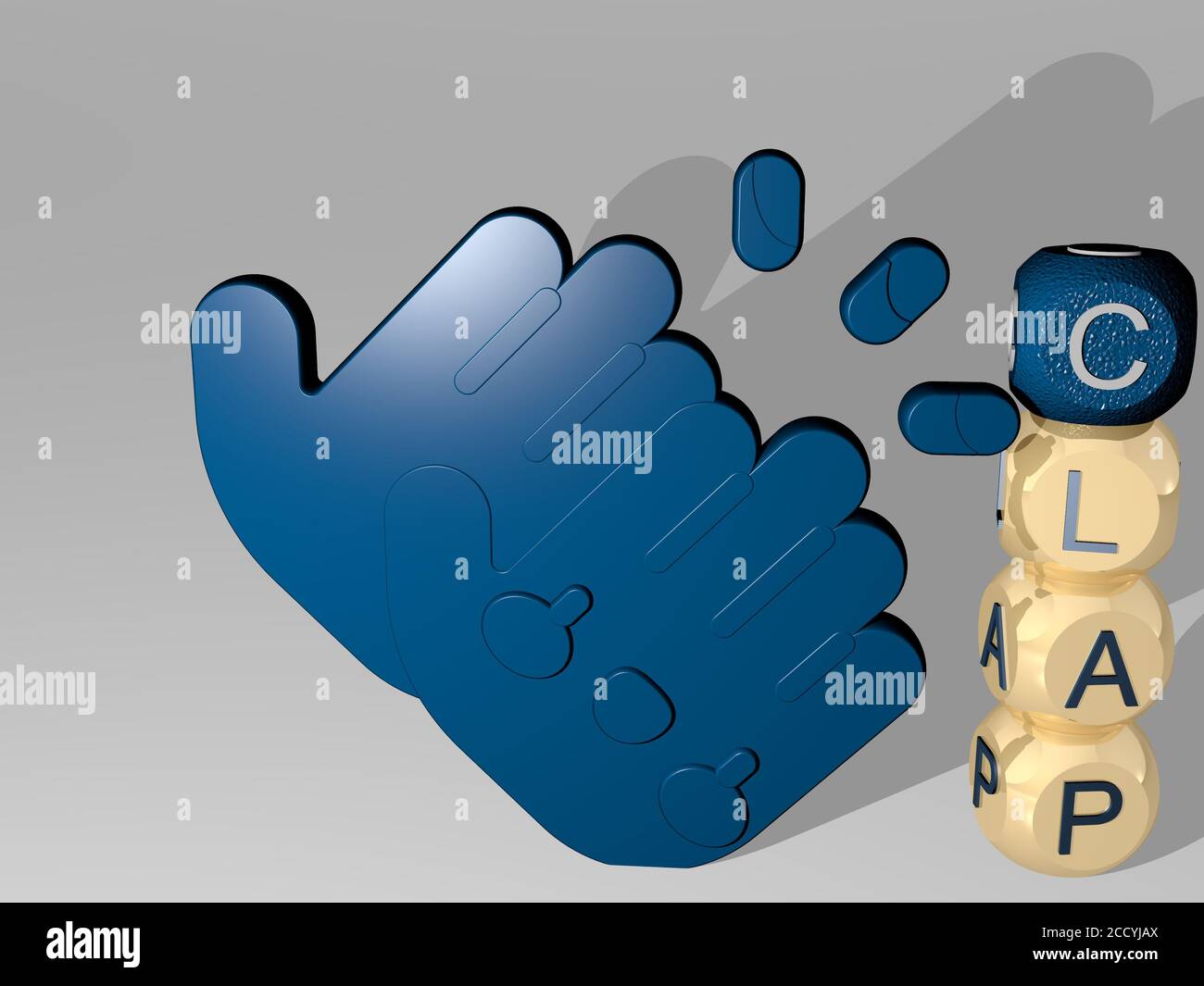 CLAP 3D icon beside the vertical text of individual letters, 3D ...