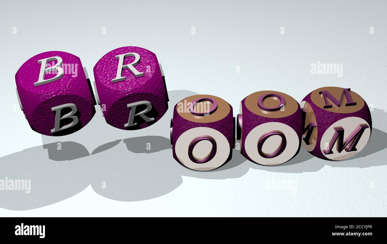BROOM text by dancing dice letters, 3D illustration Stock Photo - Alamy