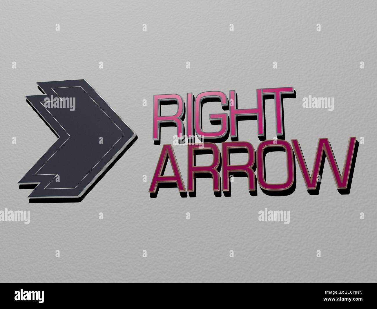 right arrow icon and text on the wall, 3D illustration Stock Photo - Alamy