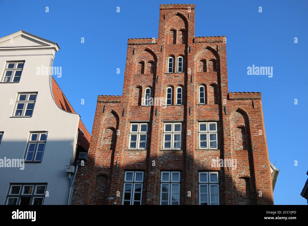 Low angle shot of a beautiful old house in a Hanseatic city during ...