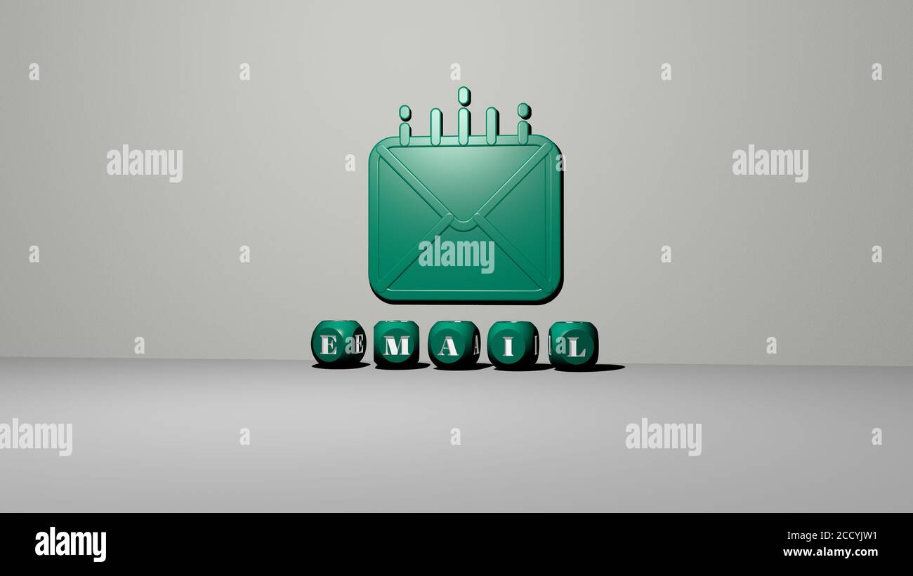EMAIL 3D icon on the wall and text of cubic alphabets on the floor, 3D ...