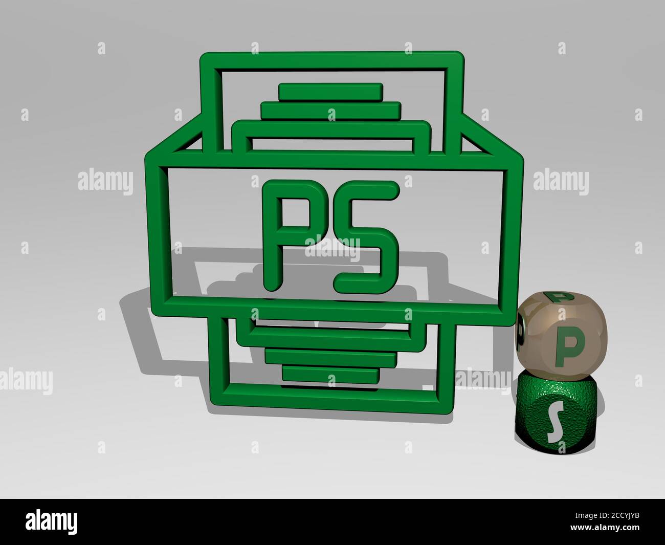 PS 3D icon beside the vertical text of individual letters, 3D ...