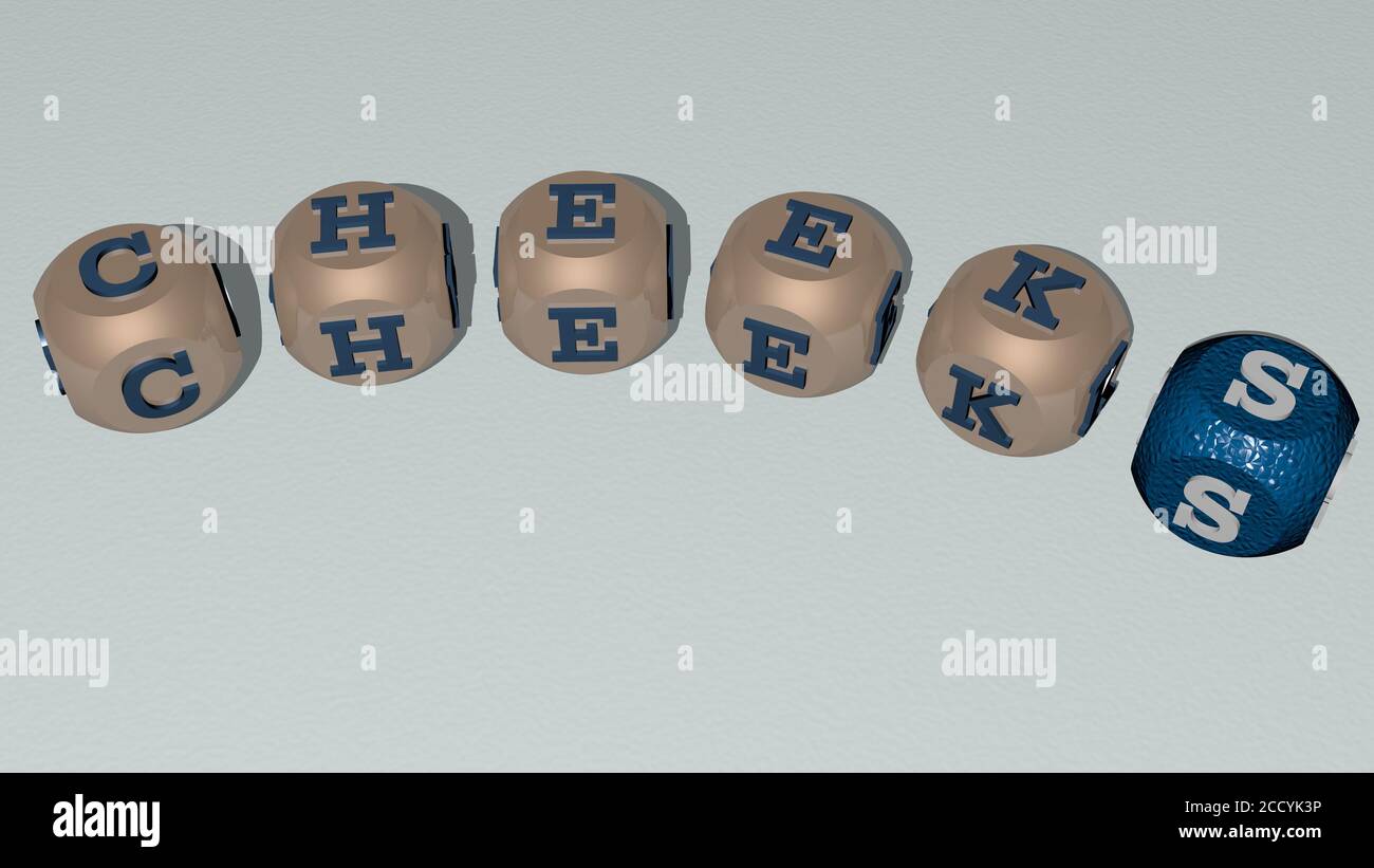 cheeks curved text of cubic dice letters, 3D illustration Stock Photo ...