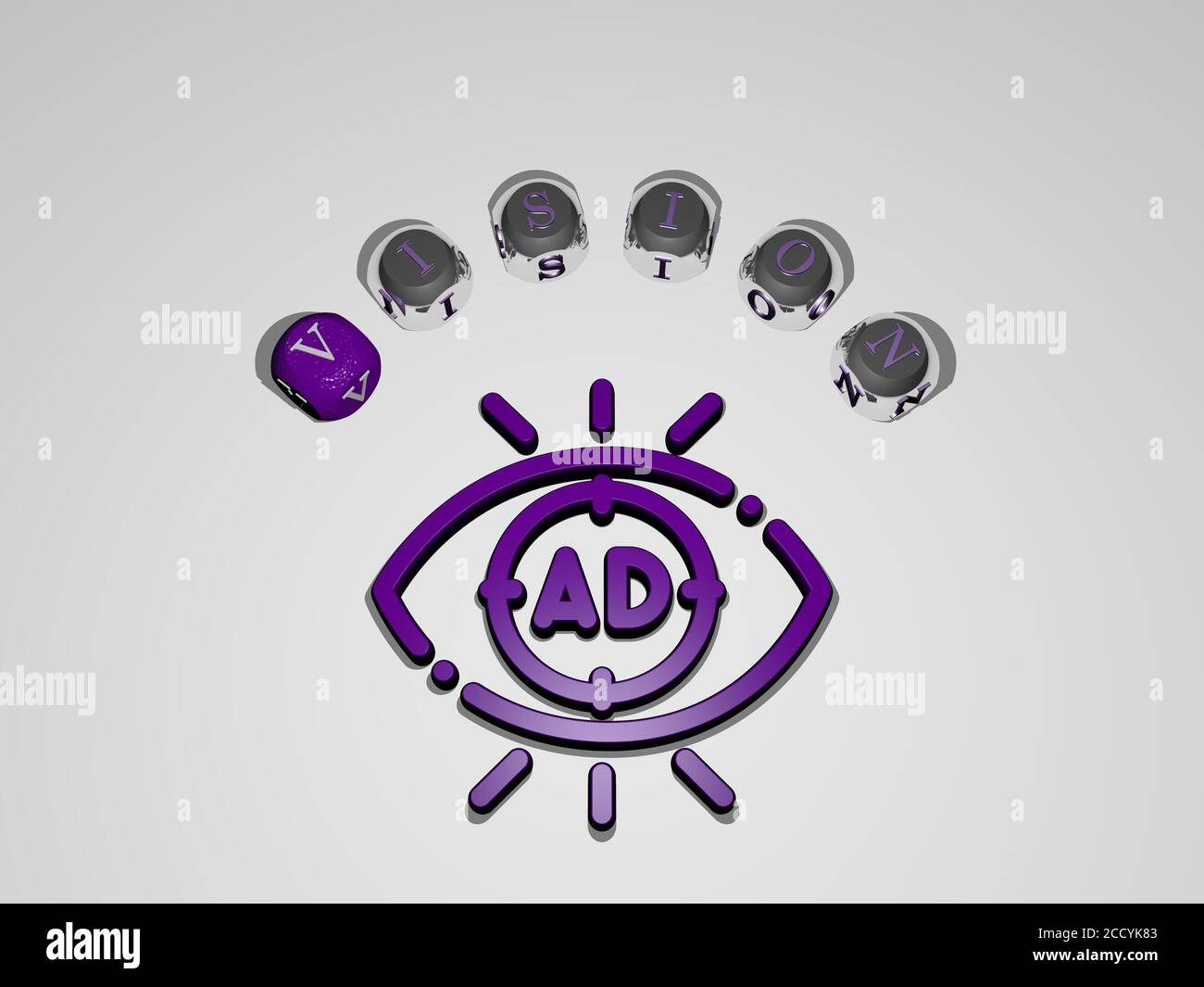 vision circular text of separate letters around the 3D icon, 3D ...