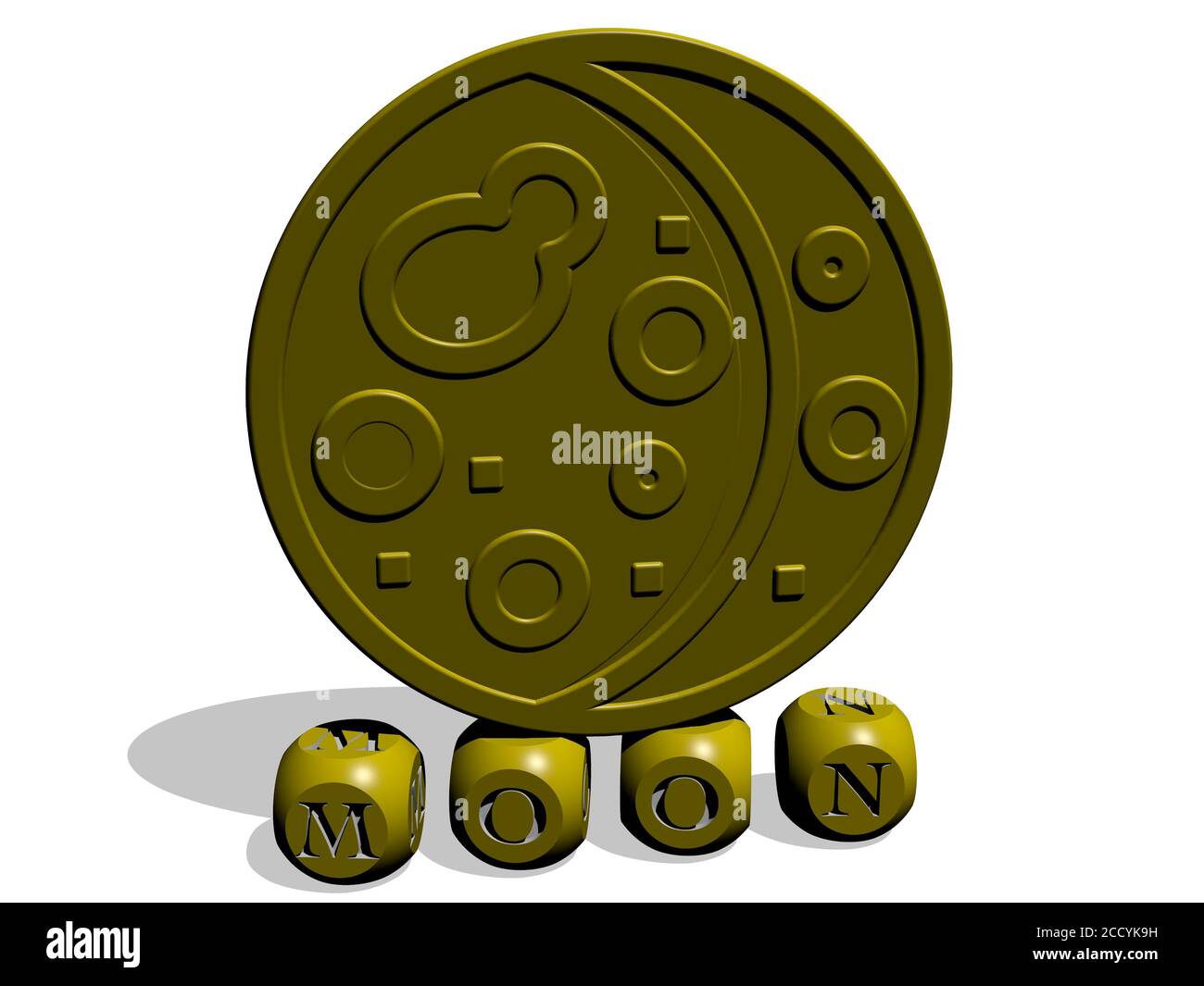 MOON cubic letters with 3D icon on the top, 3D illustration Stock Photo ...