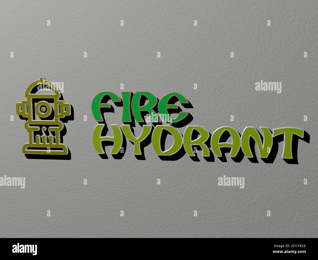 3D illustration of FIRE HYDRANT graphics and text made by metallic dice ...