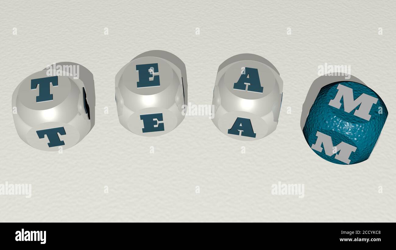 TEAM curved text of cubic dice letters, 3D illustration Stock Photo - Alamy