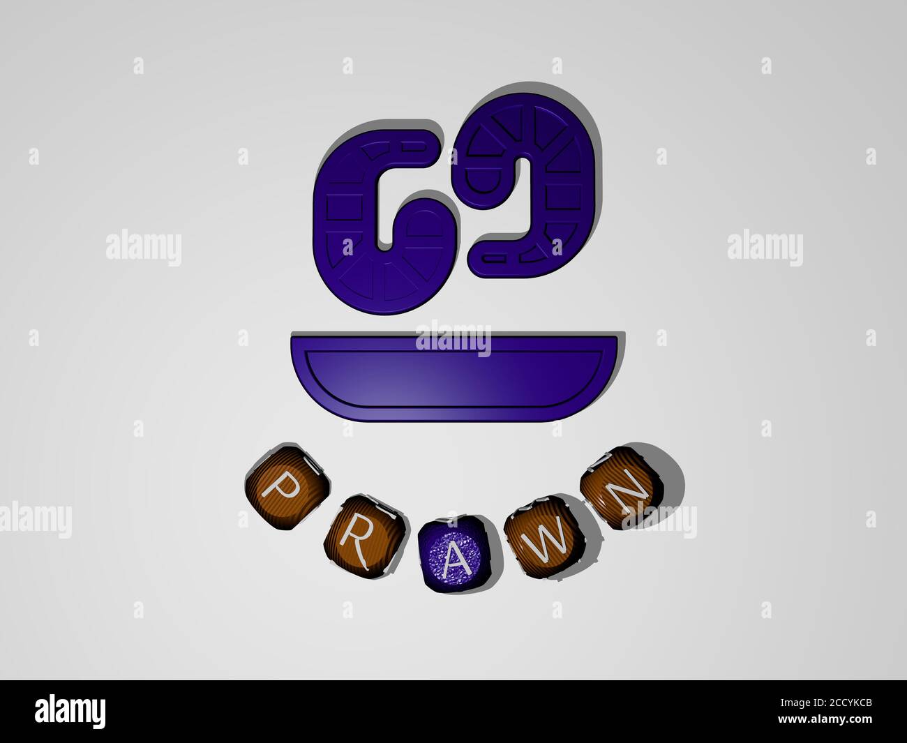 prawn text around the 3D icon, 3D illustration Stock Photo - Alamy
