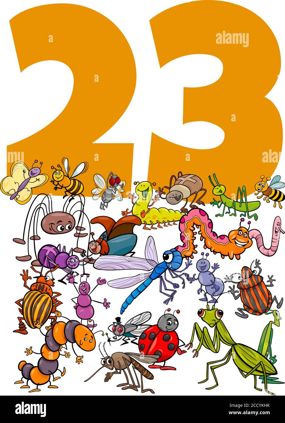 Cartoon Illustration of Number Twenty Three with Funny Insects Animal ...