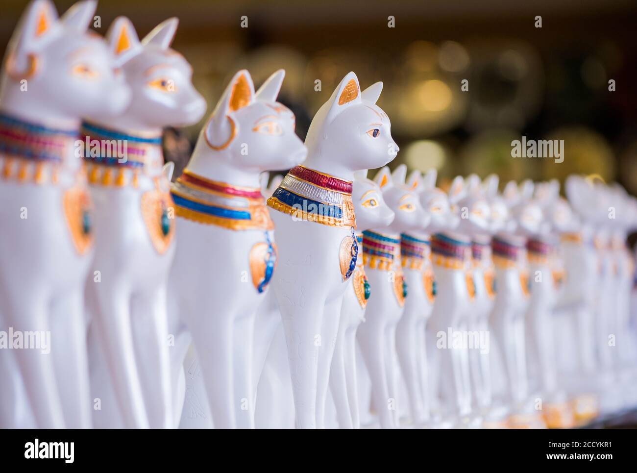 Egypt, Hurgada egyptian sphinx cats statues on shelf of local store ...