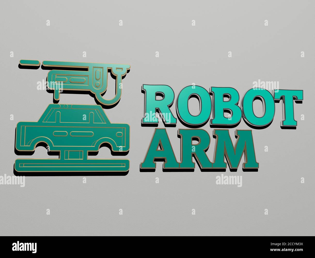 robot arm icon and text on the wall, 3D illustration Stock Photo - Alamy