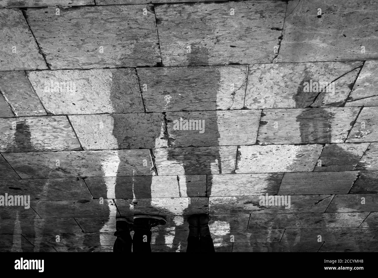 Grayscale shot of shadows of people on the pavement Stock Photo - Alamy