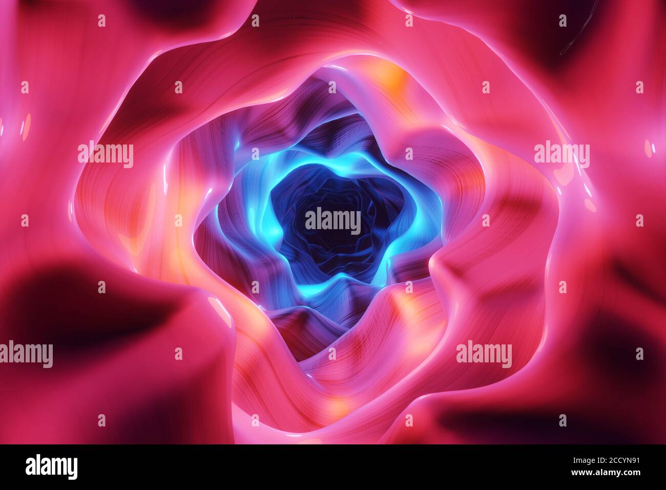 3D Illustration of a journey through a wormhole or into a black hole in ...