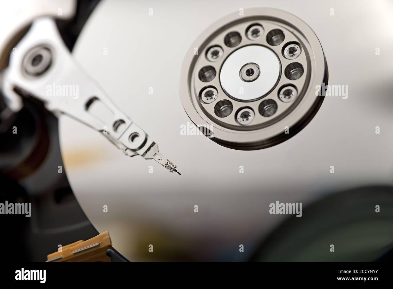 Macro view of spindle of the open hard disk drive Stock Photo - Alamy