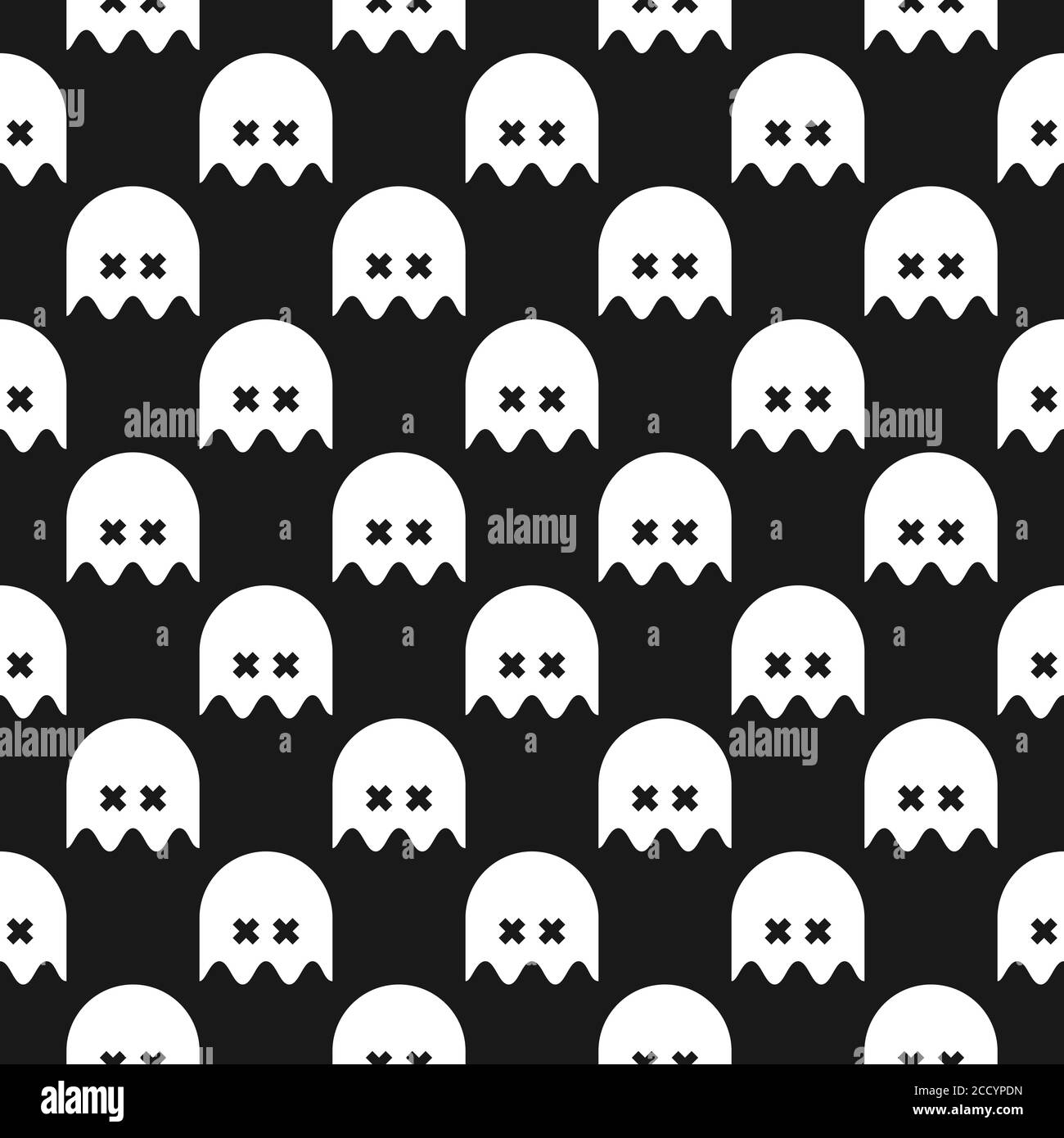 Seamless graphic pattern with ghosts. Black and white square backdrop ...