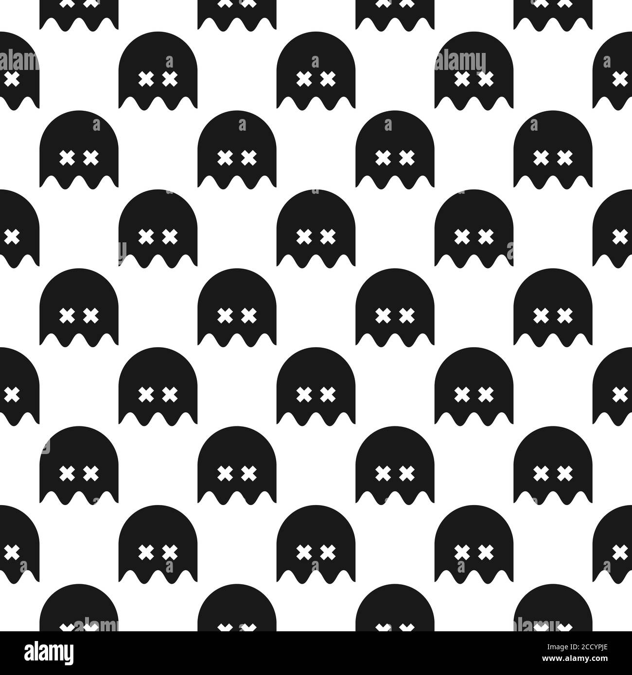 Seamless graphic pattern with ghosts. Black and white square backdrop ...