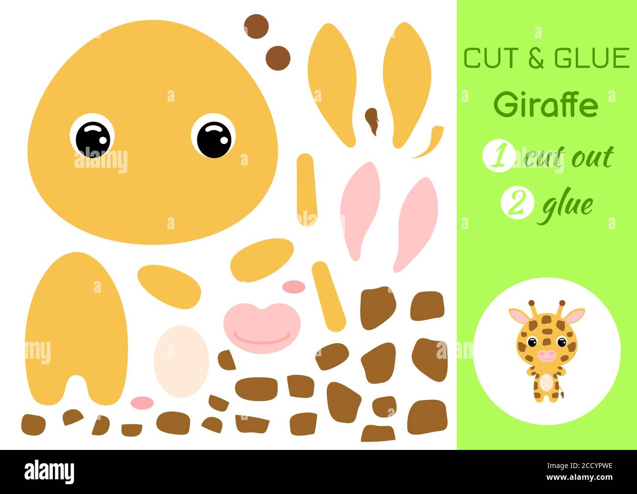 Cut and glue baby giraffe. Education developing worksheet. Color paper ...