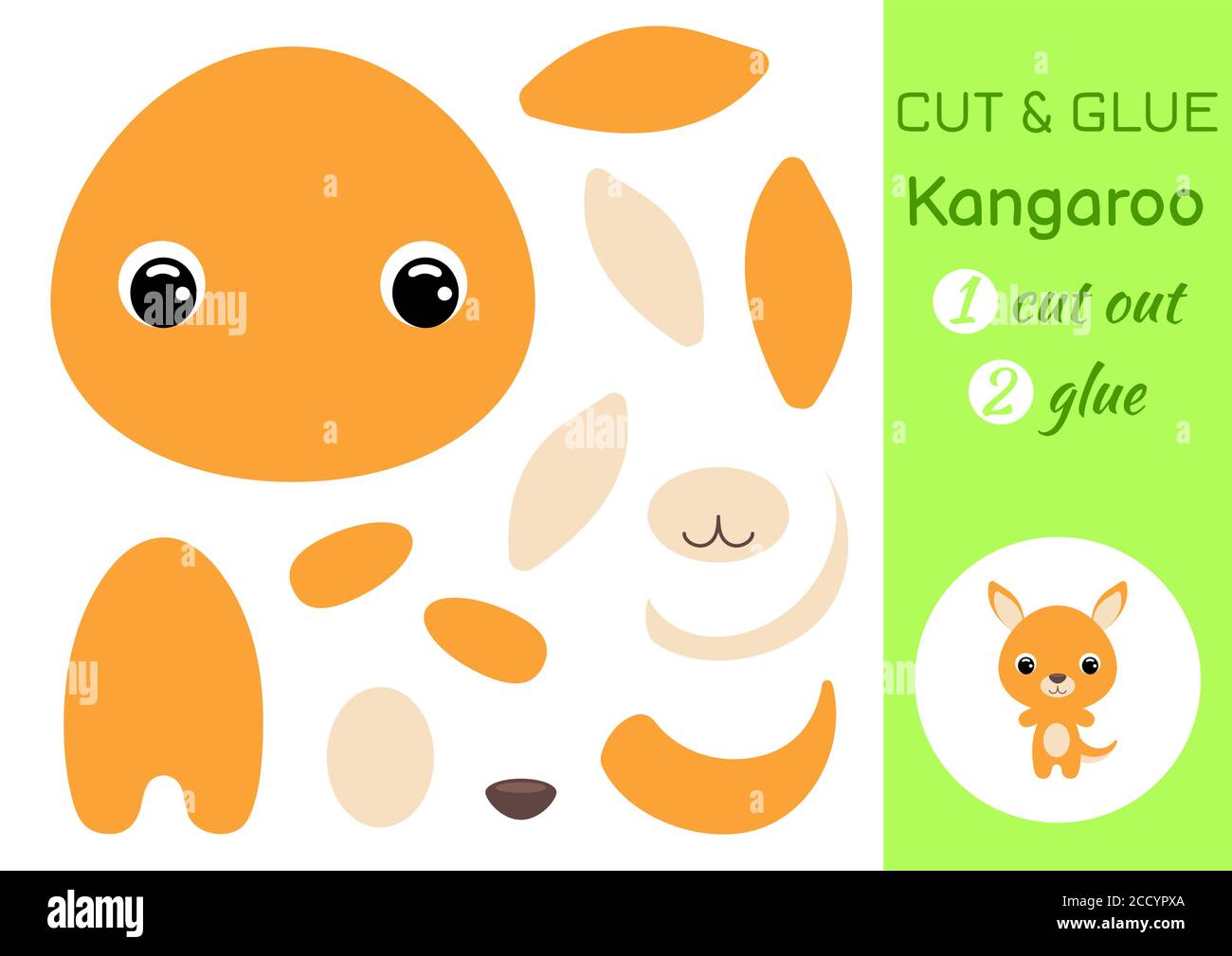 Cut and glue baby kangaroo. Education developing worksheet. Color paper ...