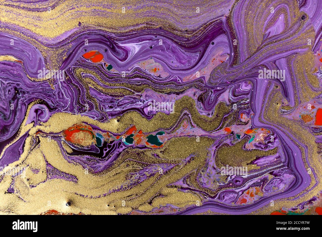 Violet marble abstract background. Mixed inks texture with golden ...