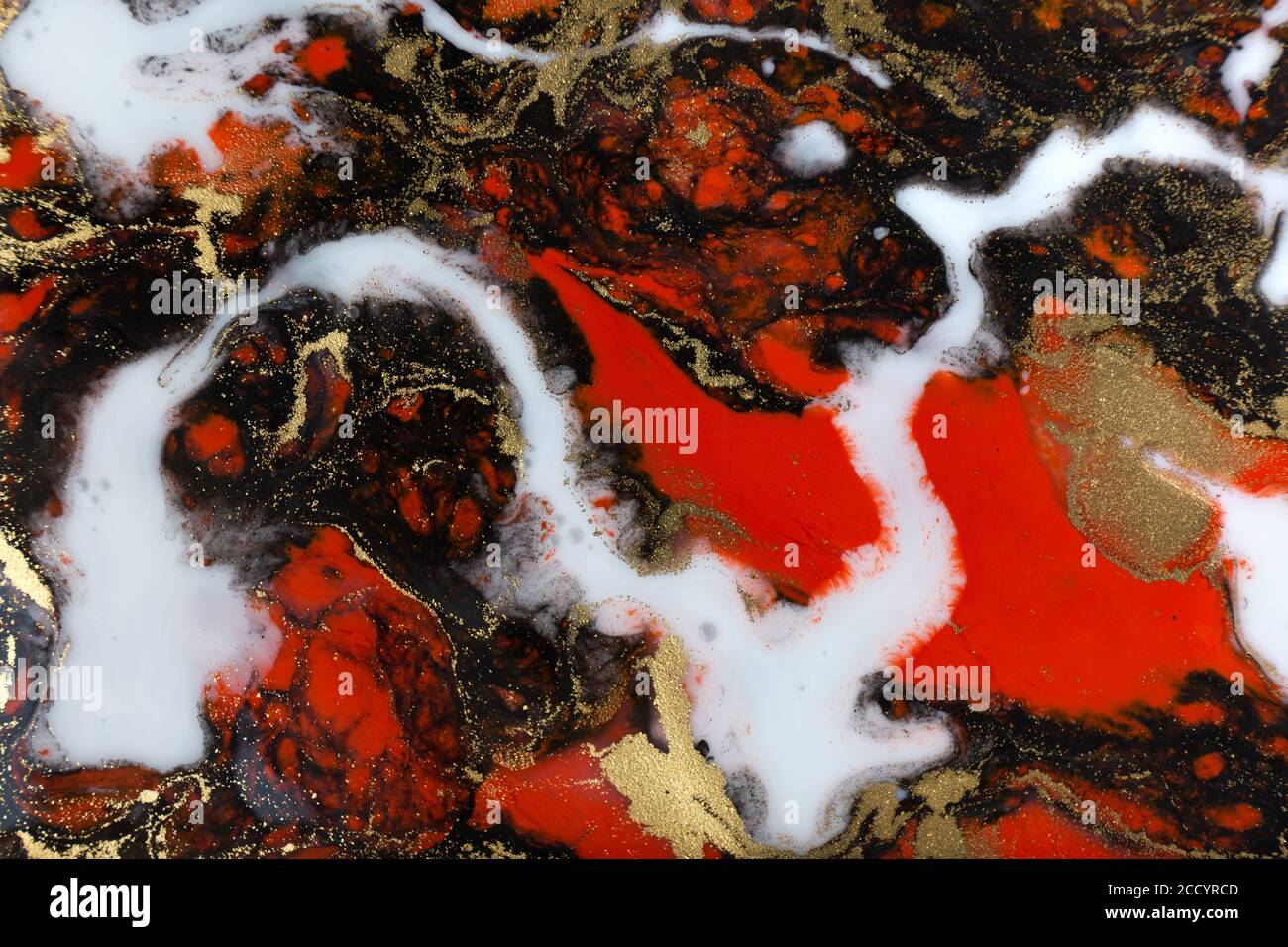 Red, black, white and gold paint liquid background. Abstract marble ...