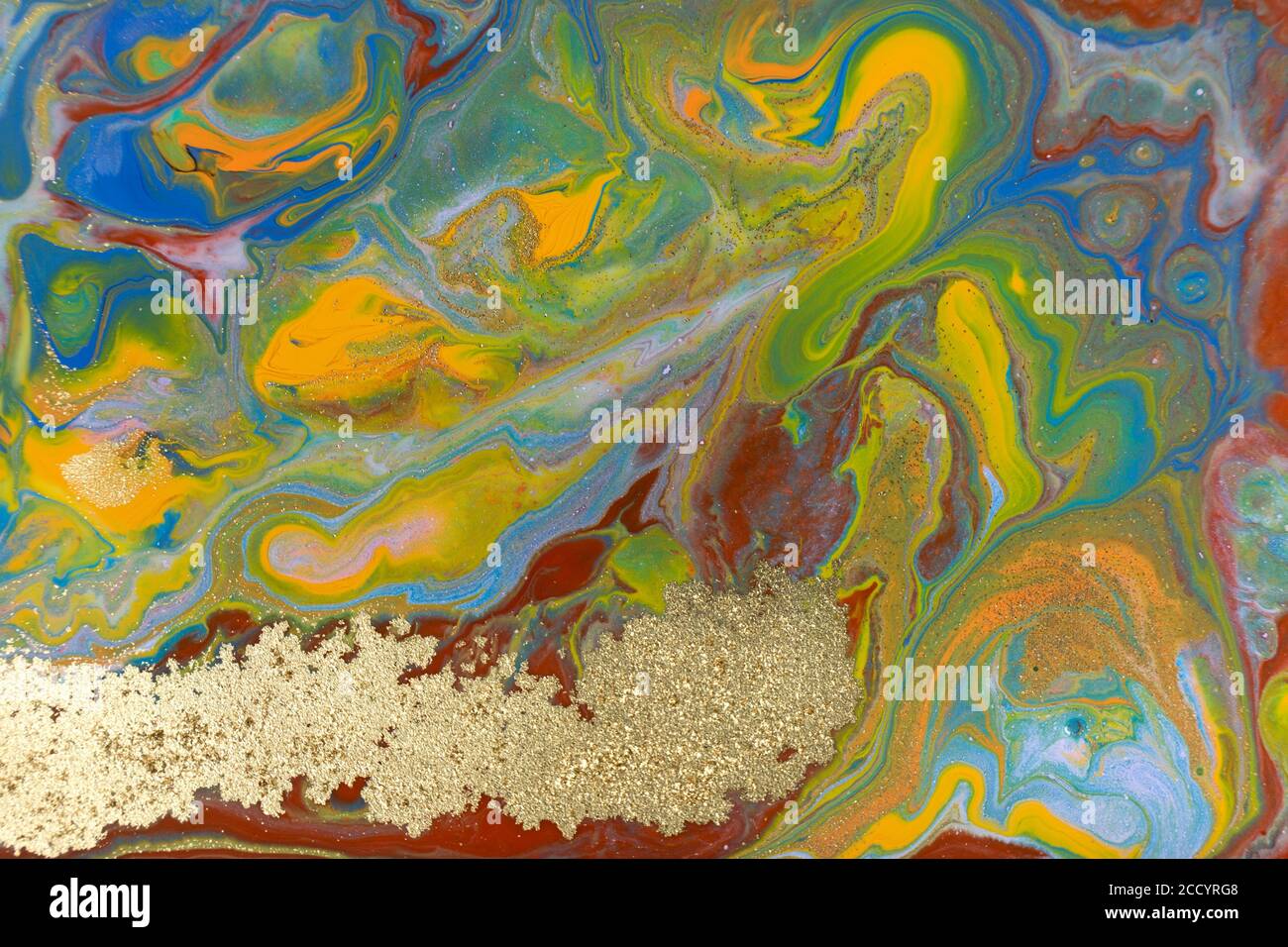 Blue and orange marbling liquid background. Fluid art abstract texture ...