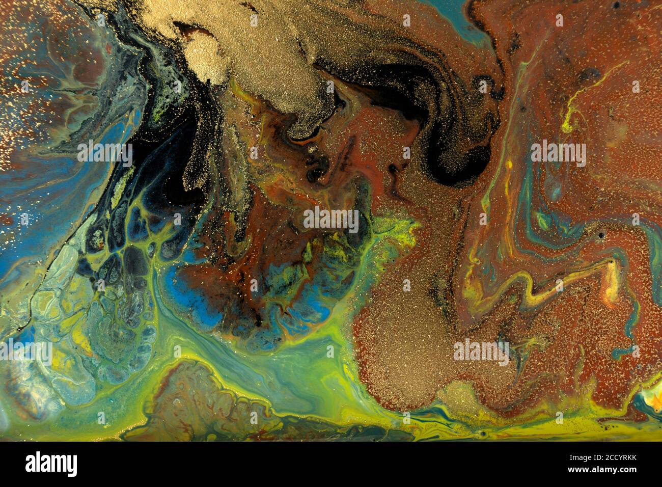 Liquid ink blue and gold mixed smudges texture Stock Photo - Alamy