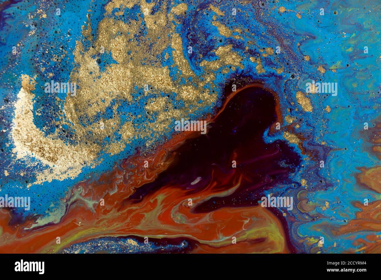 Beautiful mixed inks paint with golden powder background Stock Photo ...