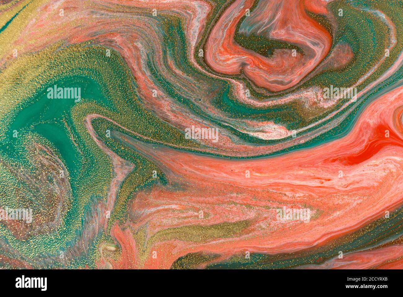Pink, green and gold abstract paint marble background with copyspace ...