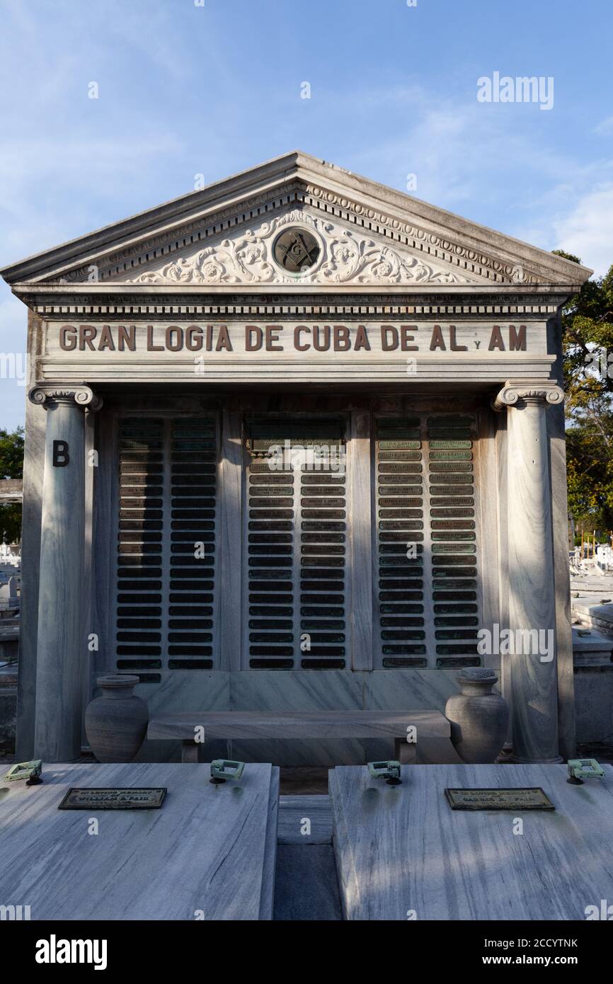 Masonic Burial vault (tomb) roof close-up, Colon Cemetery, Havana, Cuba ...