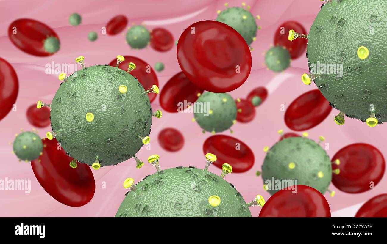 3D Illustration Abstract Green Virus in Blood Model in Vessels Stock ...