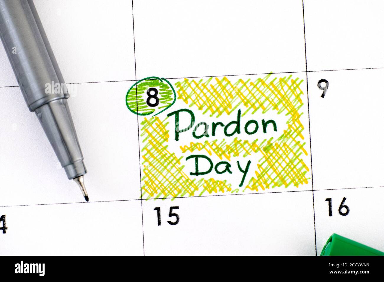 Reminder Pardon Day in calendar with pen. September 08 Stock Photo - Alamy