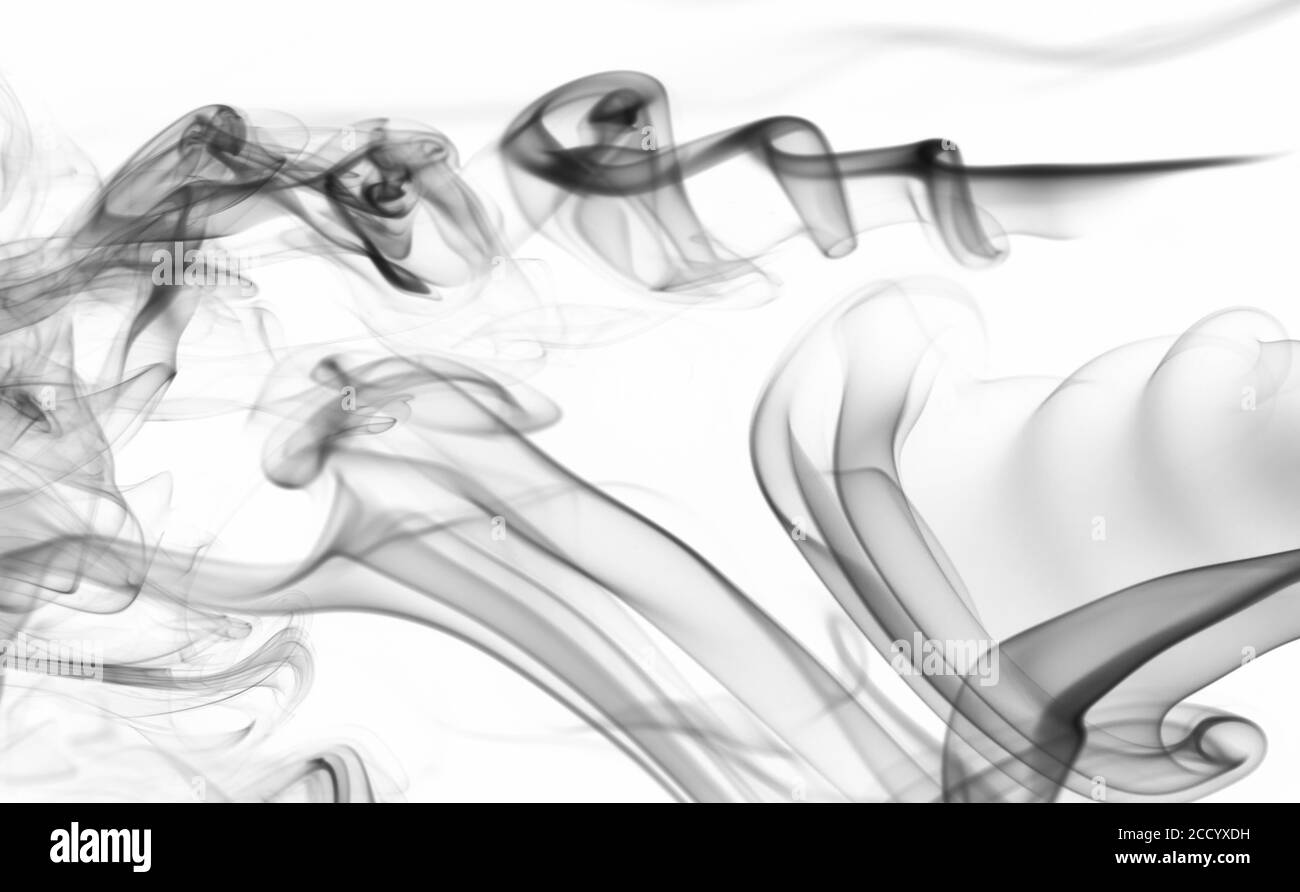 Abstract gray transparent flowing smoke background on white backdrop ...