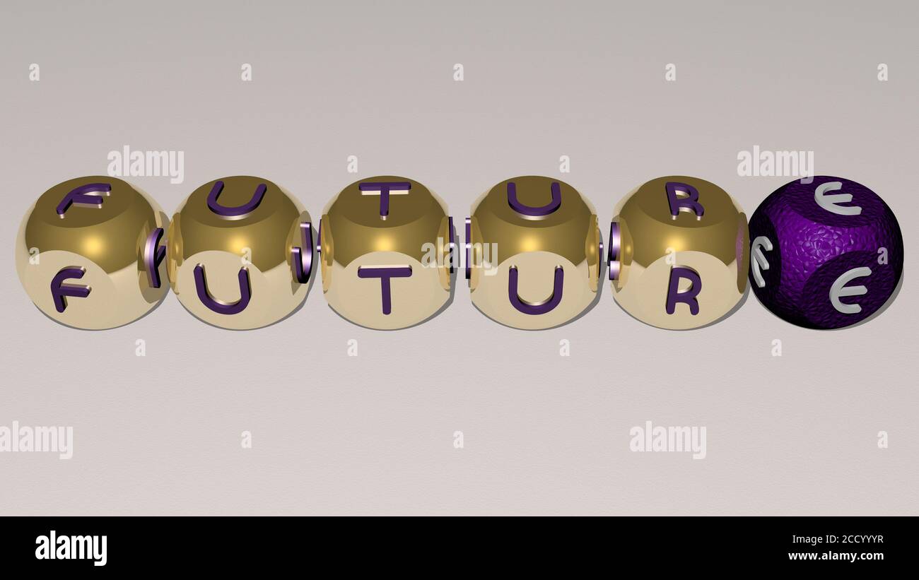 future text by cubic dice letters, 3D illustration Stock Photo - Alamy