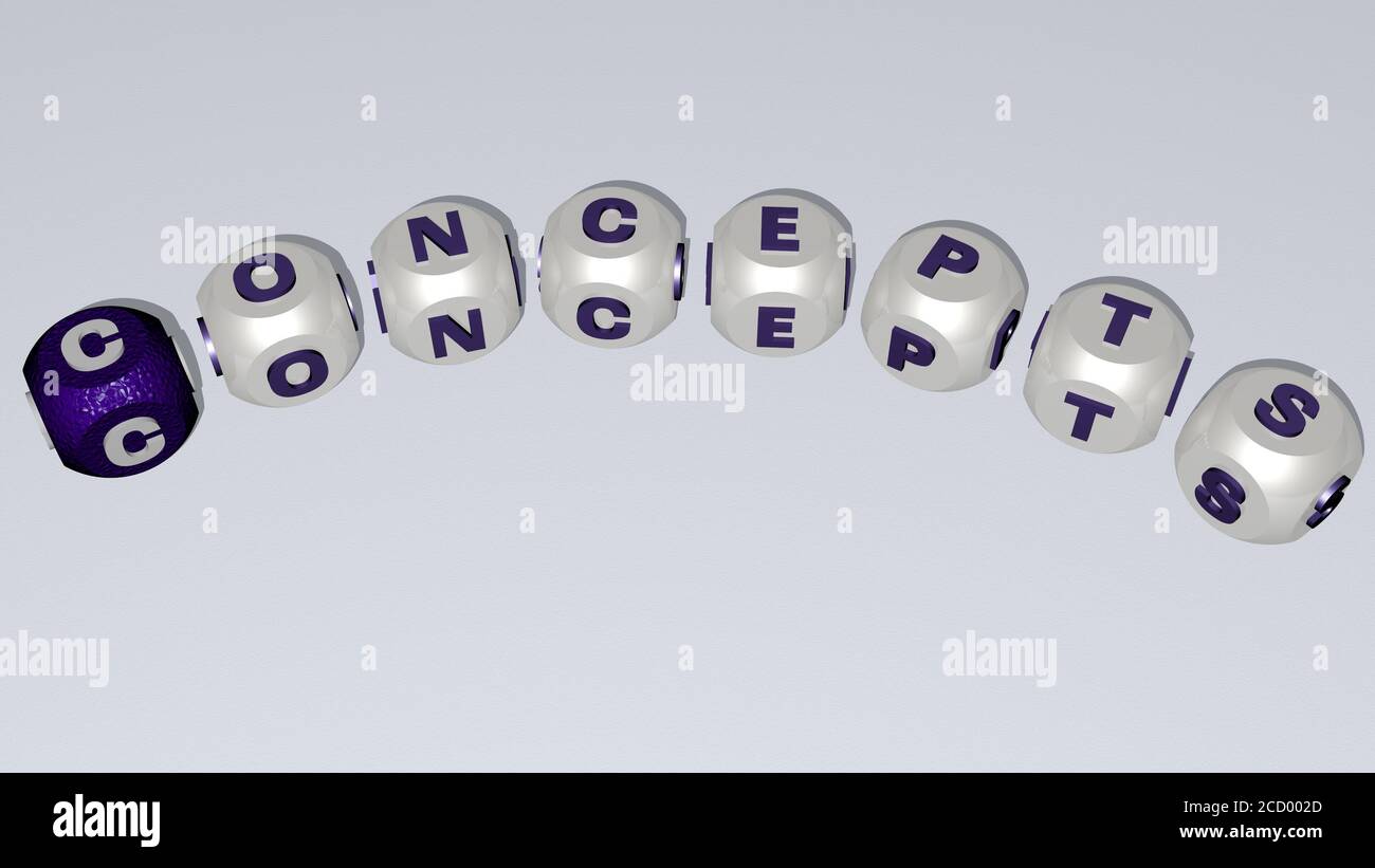 CONCEPTS curved text of cubic dice letters, 3D illustration Stock Photo ...