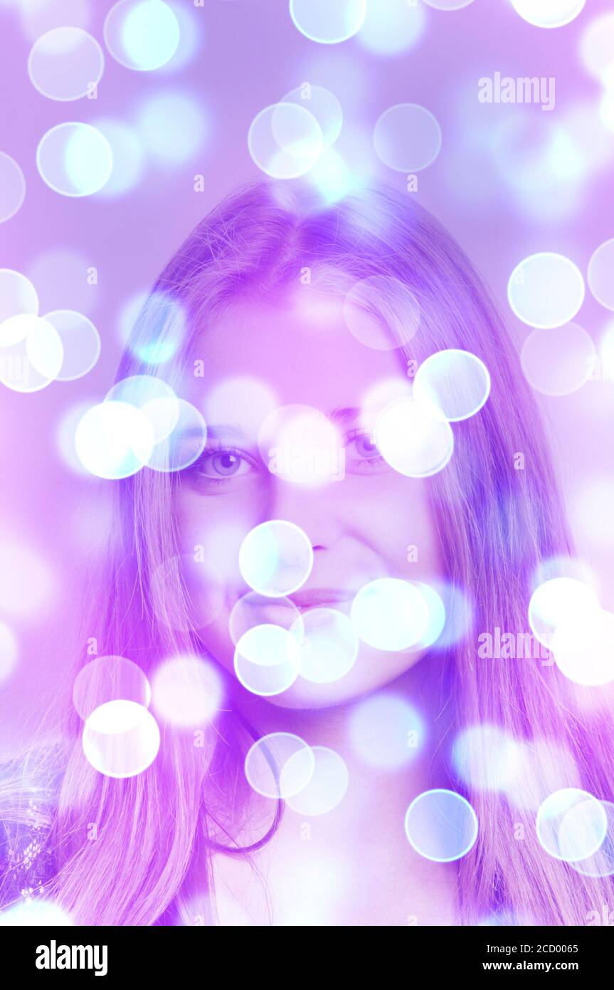 teenager girl portrait with pink bokeh effect Stock Photo - Alamy