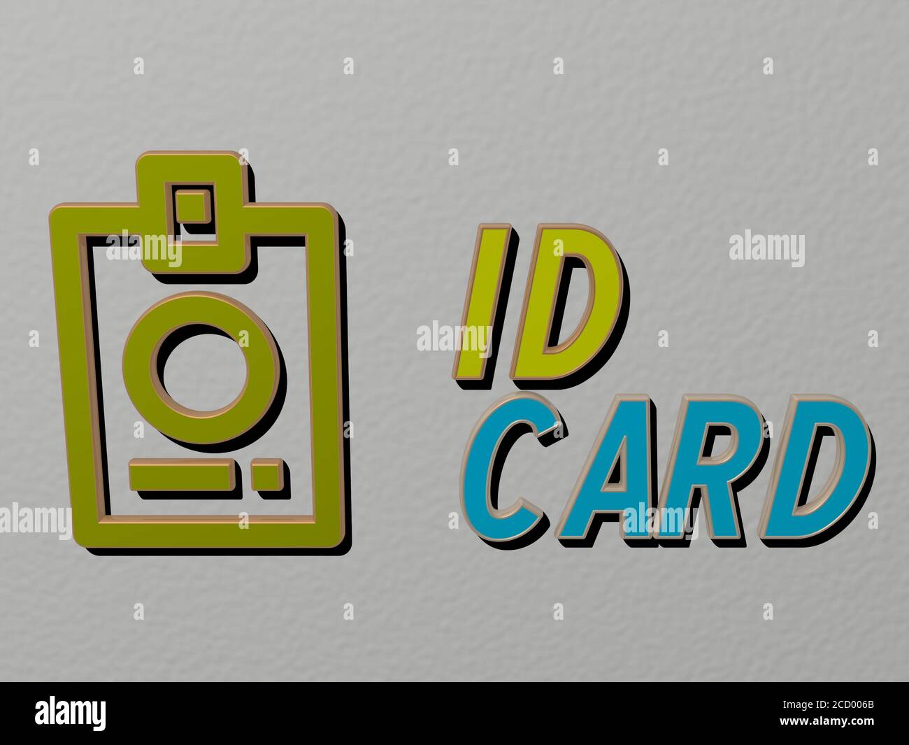 3D representation of id card with icon on the wall and text arranged by ...