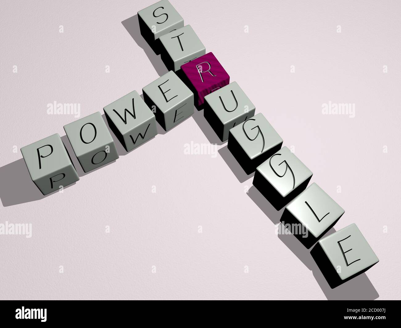 power struggle crossword by cubic dice letters, 3D illustration Stock ...