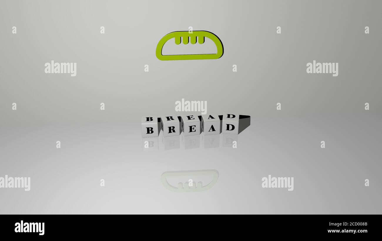 BREAD text of cubic dice letters on the floor and 3D icon on the wall ...