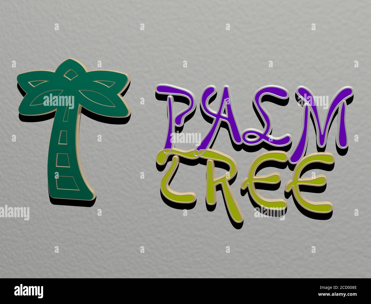 3D representation of PALM TREE with icon on the wall and text arranged ...