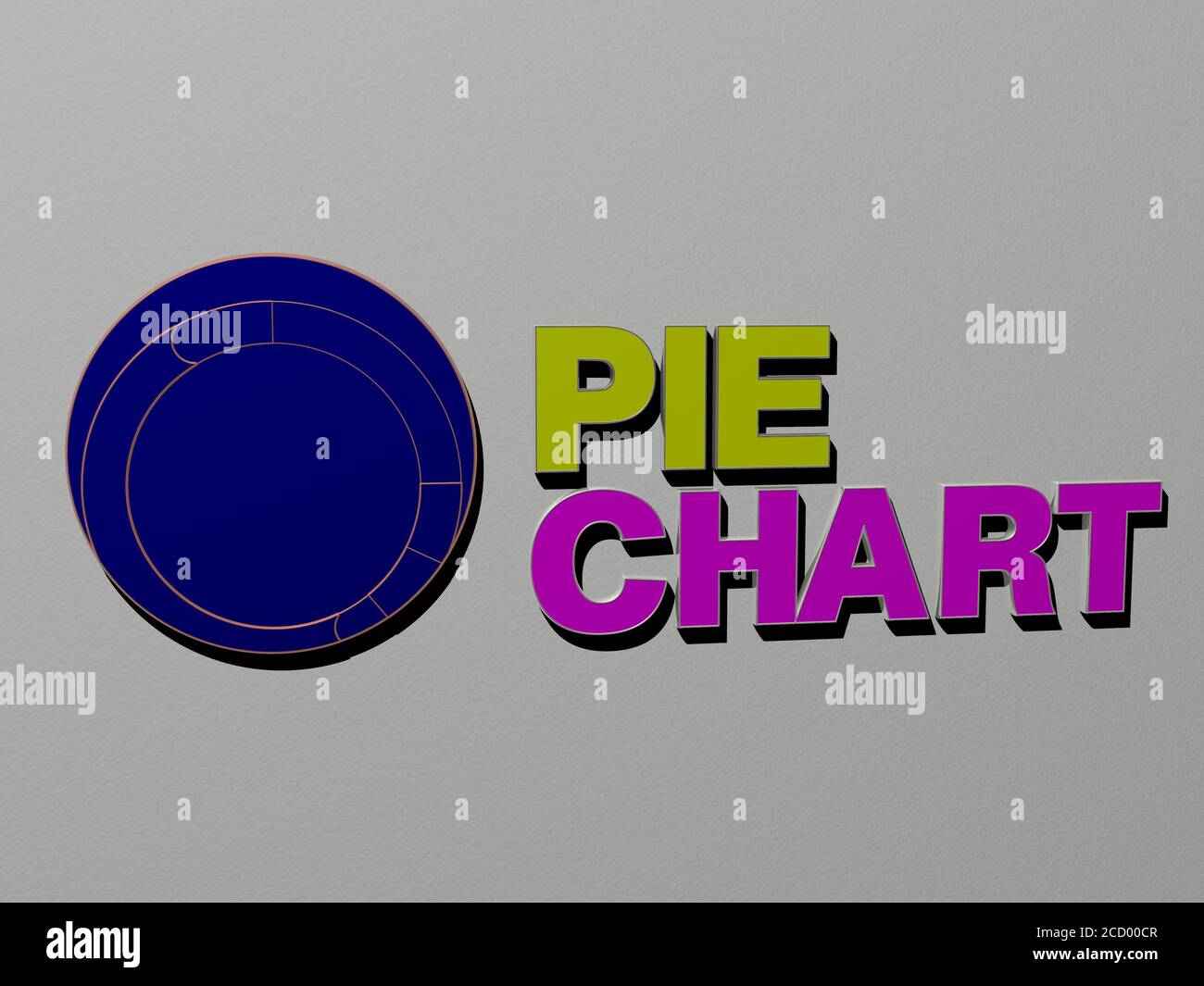 3D representation of pie chart with icon on the wall and text arranged ...