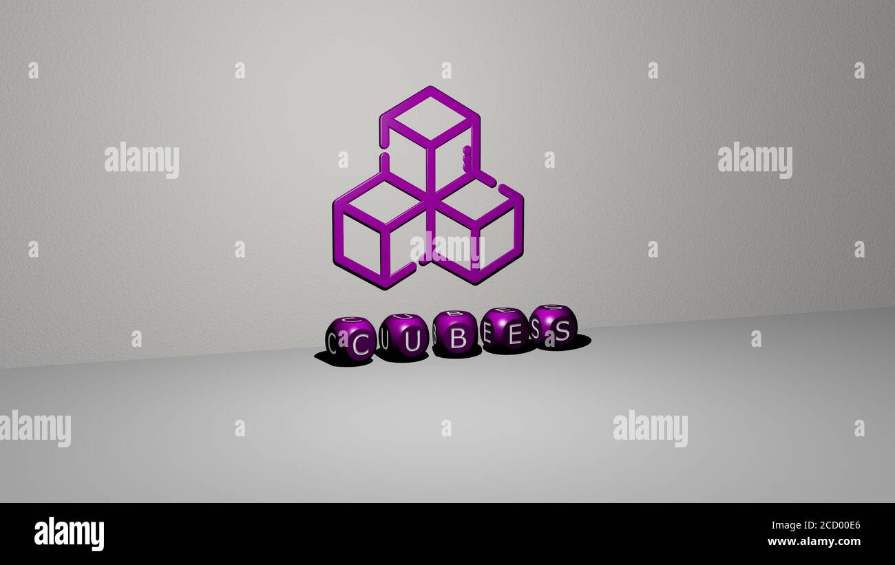 cubes 3D icon on the wall and text of cubic alphabets on the floor, 3D ...