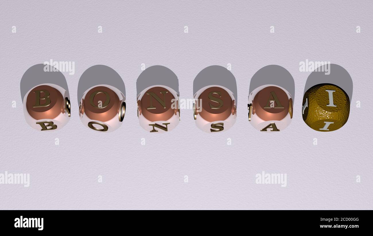 BONSAI text of cubic individual letters, 3D illustration Stock Photo ...