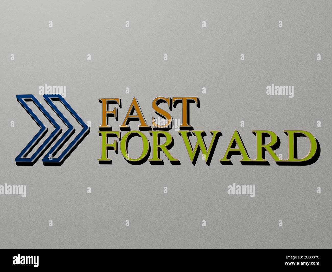 3D representation of fast forward with icon on the wall and text ...
