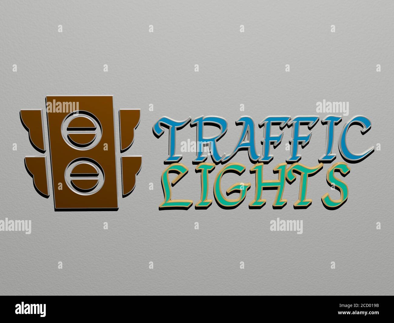 3D representation of TRAFFIC LIGHTS with icon on the wall and text ...