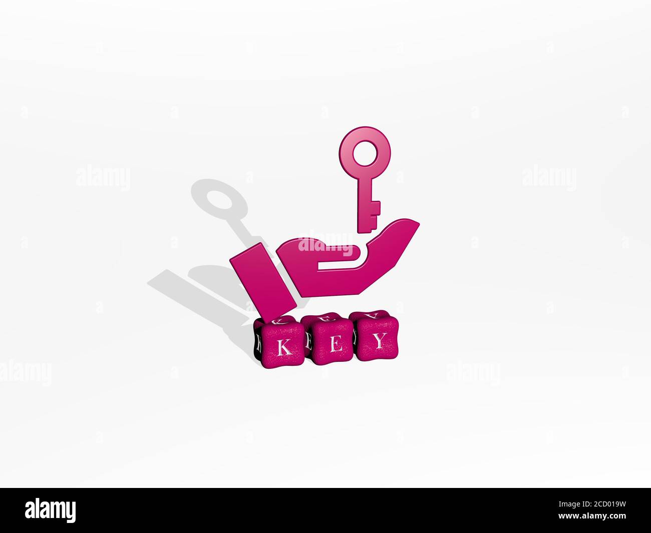 key 3D icon on cubic text, 3D illustration Stock Photo - Alamy